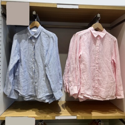 女装法国麻条纹衬衫/长袖衬衣26春夏宽松休闲上衣 483870/483869