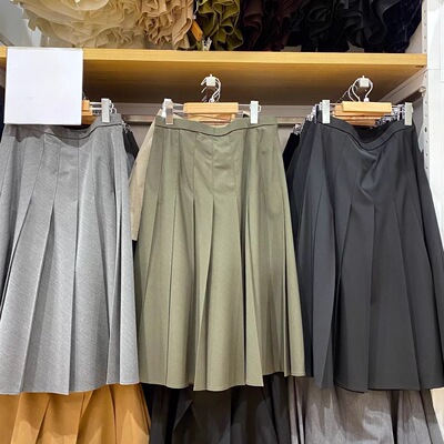 日单女装宽褶中裙修身显瘦百搭半身裙裙子25秋季西装短裙479916