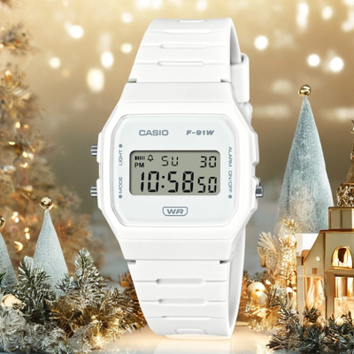 卡西欧手表CASIO F-91WB-7A防水带日历闹钟秒表白色学生小方表