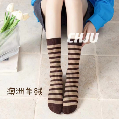 CHJU超骏保暖女羊绒堆堆袜中筒袜