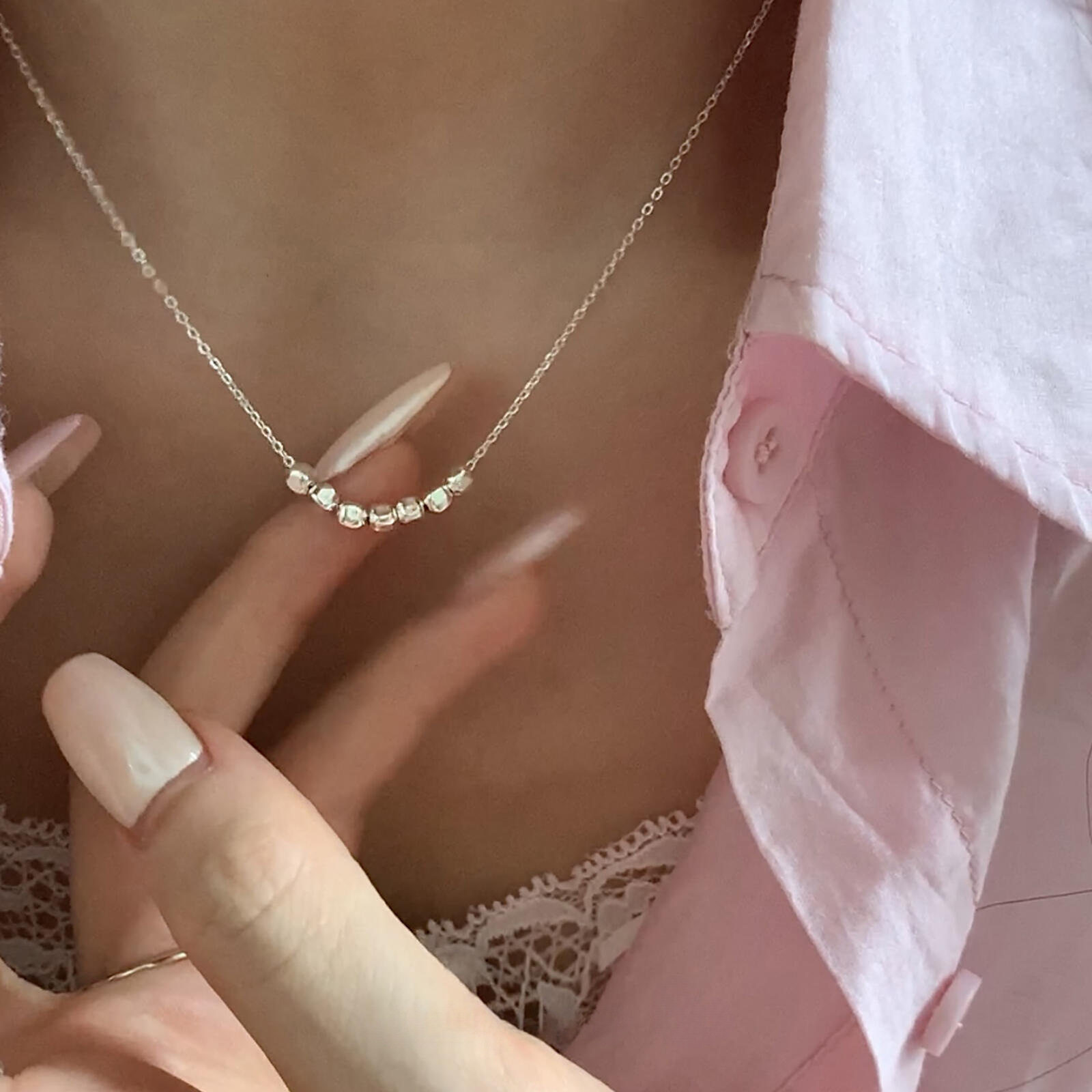 东亚银堡|925银轻奢小众小方糖冰块项链简约秀气锁骨链女百搭配饰