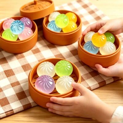 5Pcs Mini Dumplings with Steamer Bun Squeezable Toys Set Sof