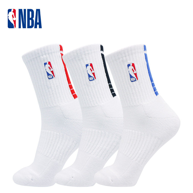 NBA男士中筒运动休闲袜子毛巾底加厚防滑亲肤透气训练健身3双装
