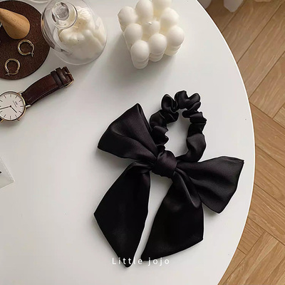 法式复古新款黑色蝴蝶结头饰缎面大肠圈JK后脑勺发圈头绳丝带发饰