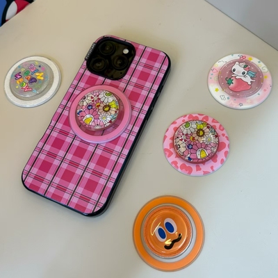 新品 泡泡骚强磁吸手机壳 村上隆太阳花磁吸支架草莓独角兽 磁吸支架iphone17promax苹果13/14/15/16手机壳