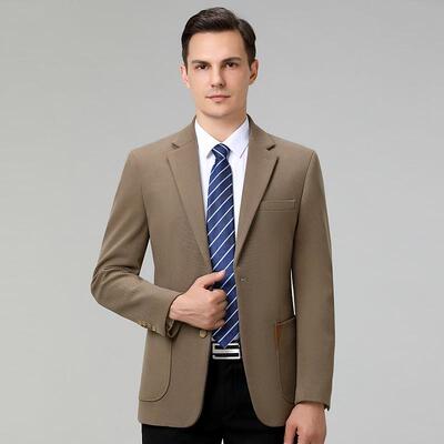 新款休闲西服2301男上衣件春秋外商务爸爸装纯色中老毛年单羊西装
