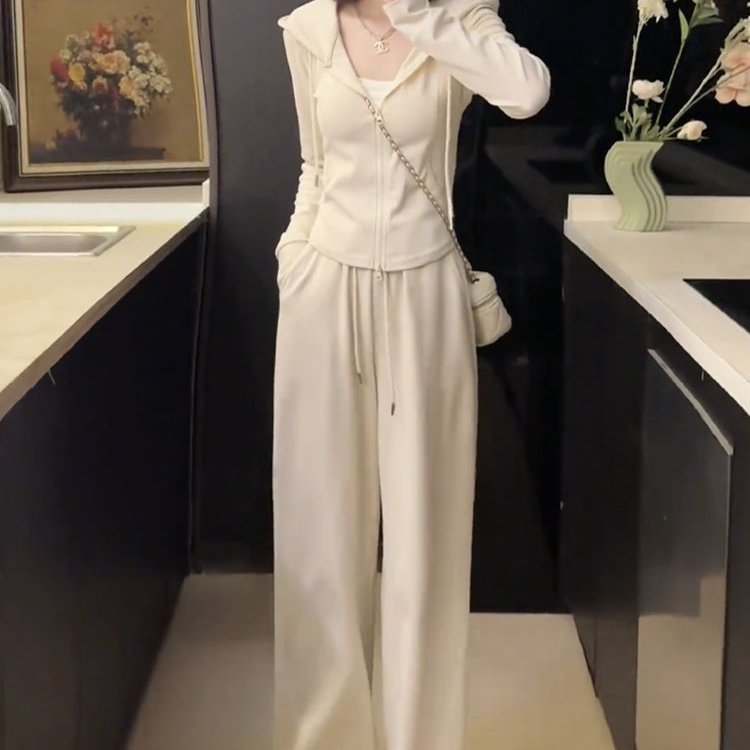 大码春秋季时尚洋气高级感显瘦两件套女连帽卫衣休闲运动套装胖mm