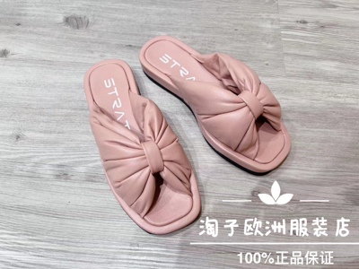 特价意大利品牌strateg正品时尚蝴蝶结全真皮软皮拖鞋春夏女现