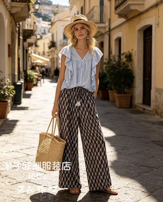 意大利品牌susymix正品系扣上衣～motel正品松紧阔腿裤2026春夏女
