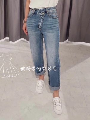 特价意大利品牌passo斜拉链设计毛边裤脚牛仔裤百搭春夏女装现货