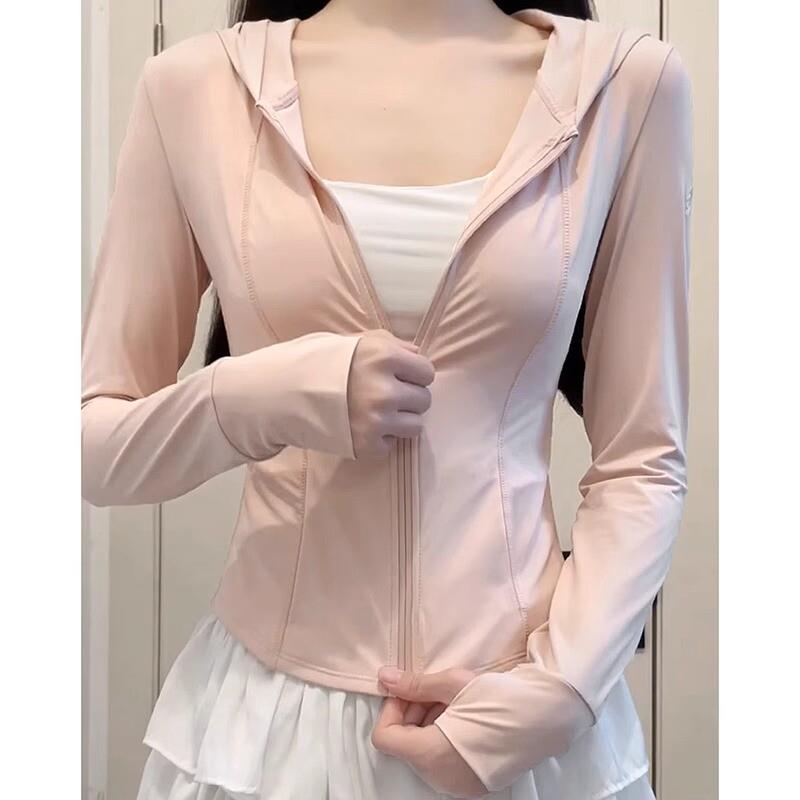 粉色冰丝防晒衣女款夏季薄款户外休闲防晒服修身紧身短款外套上衣
