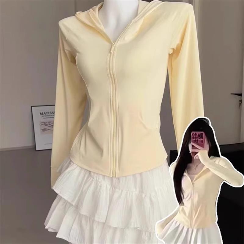 冰丝黄色防晒衣修身女款夏季收腰防紫外线外套瑜伽服套装2025新款