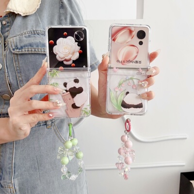 竹子熊猫适用荣耀MagicVFlip手机壳郁金香熊猫三星zflip6/5/4/3保护套摩托罗拉motorazr50新款OPPOFindN3Flip