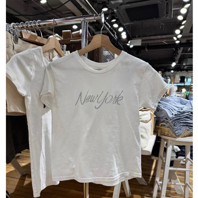 Brandy白色纯棉短袖字母T恤女