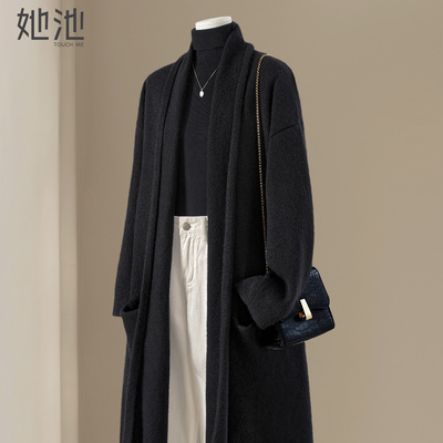 她池慵懒落肩袖宽松款针织开衫