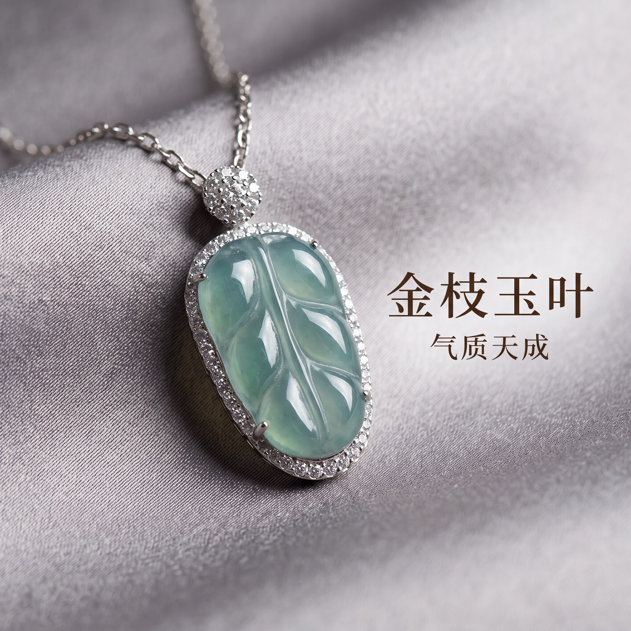 天然A货翡翠危地马拉冰种湖水绿晴水底玉石树叶时尚百搭气质吊坠