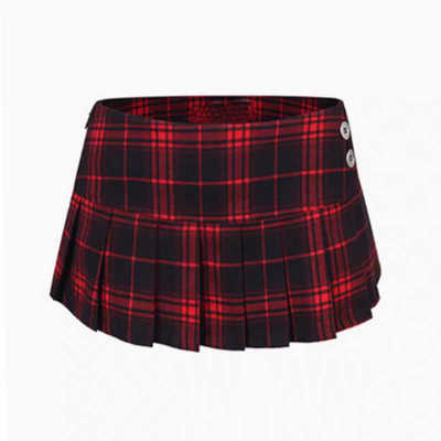 低腰格纹JK百褶裙美式复古