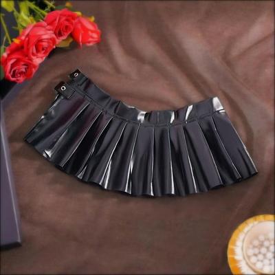 Women PU leather pleated skirt ultra short skirt短裙pu皮百褶