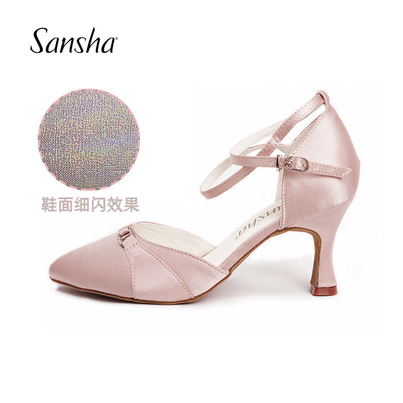 sansha 法国三沙拉丁舞鞋女 中跟专业国标舞交谊舞蹈鞋包头款练功