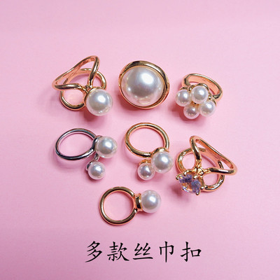 时尚日韩珍珠镶嵌锆石小方巾打结