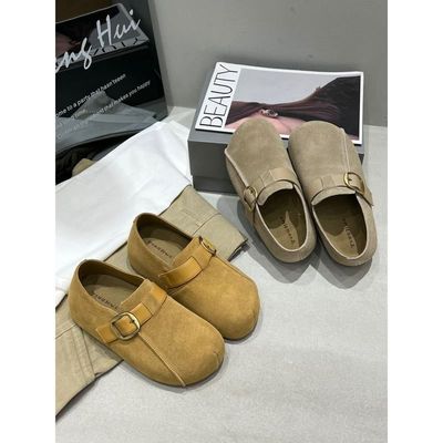 壹米恩2026春季新款复古磨砂真皮百搭厚底内增高搭扣休闲勃肯鞋女