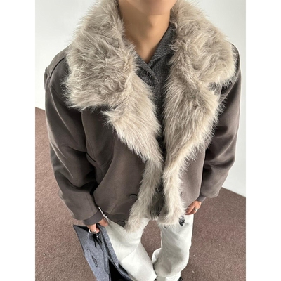 JNYLON设计师西伯利亚风复古静奢可脱卸大毛领仿皮夹克外套