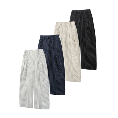 TZ killer Striped Pleats 条纹褶皱西裤 百搭宽松弯刀阔腿长裤