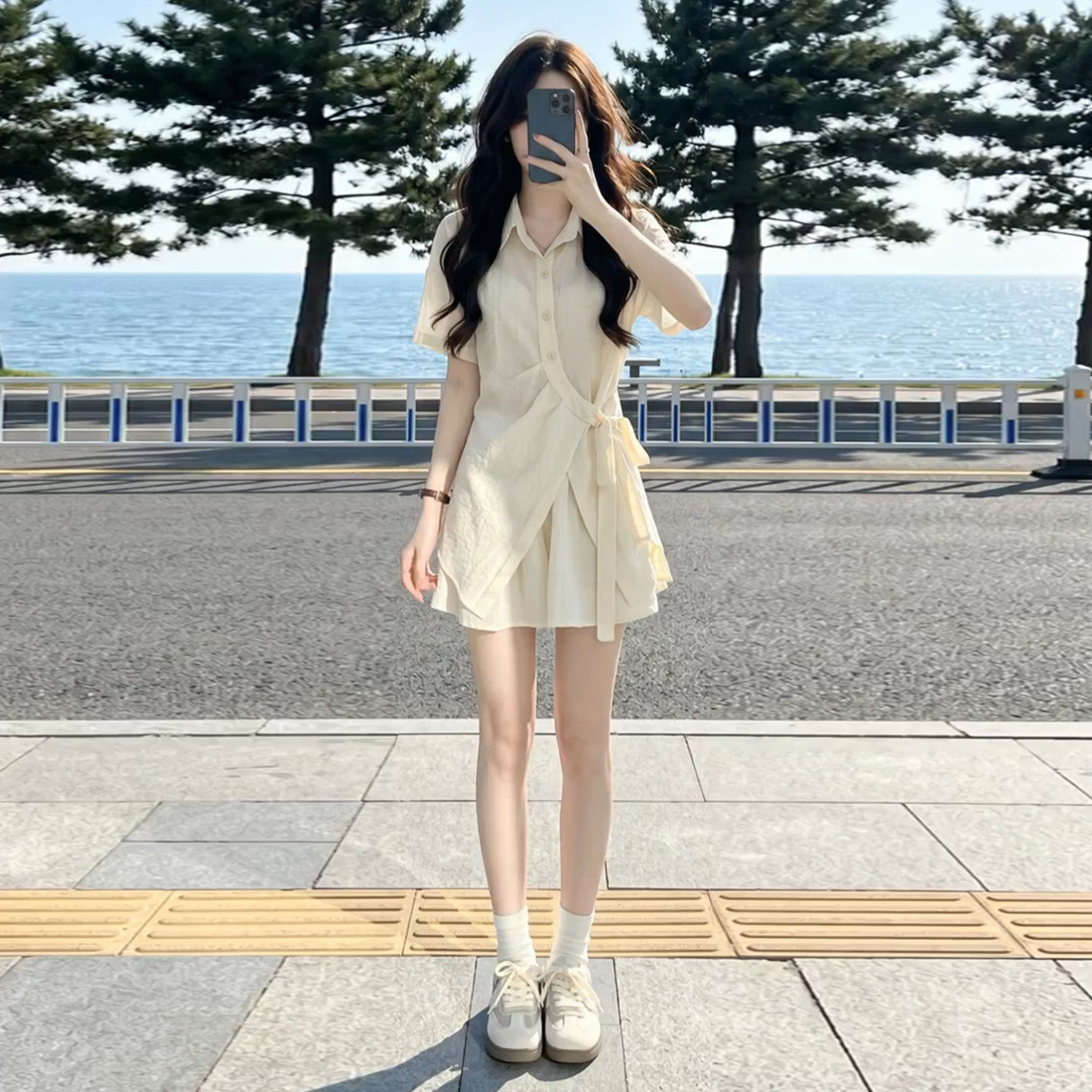 2026新款韩系chic蝴蝶结衬衫裙子套装女夏季巨好看漂亮两件套短裙