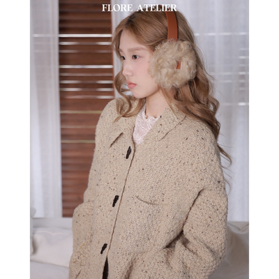 FLOREATELIER羊毛混纺复古风牛角外套扣宽松显瘦慵懒上衣秋冬