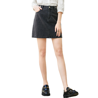 高腰显瘦牛仔半身裙设计感小众