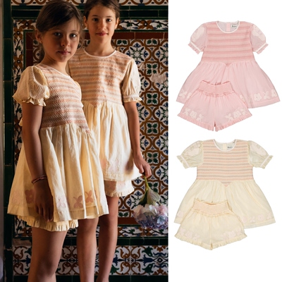 法国Bachaa SS26春夏儿童可爱碎花刺绣女童短袖上衣短裤打揽套装