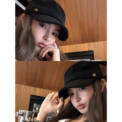 麂皮绒褶皱马术平顶帽