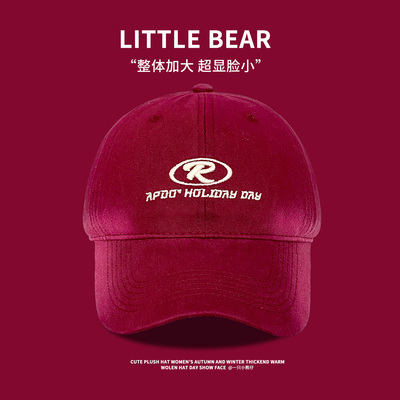 韩版ins刺绣字母红色棒球帽