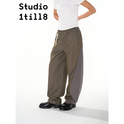 Studio1till8格纹拼接分割裤子