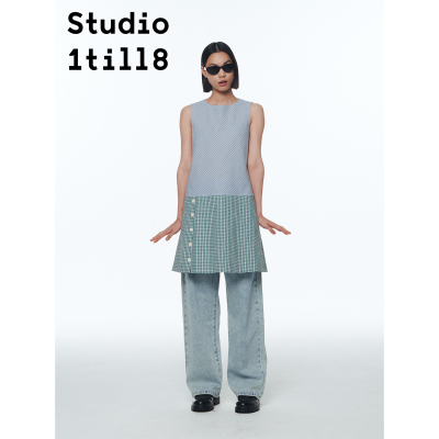 Studio1till8果实扣格纹拼接裙