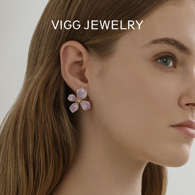 VIGG鸢尾花耳钉女轻奢小众设计