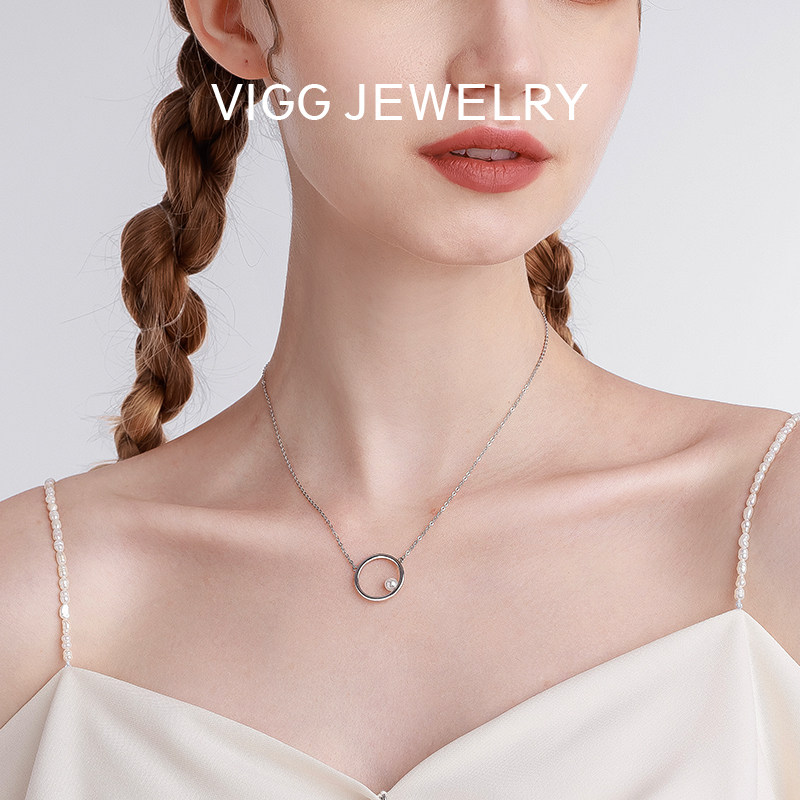 VIGG地心引力项链女纯银珍珠锁骨链轻奢小众设计感吊坠2023首饰品_虎窝淘
