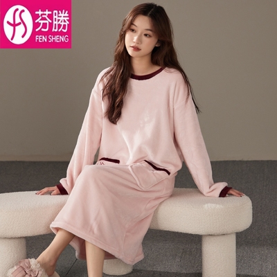 珊瑚绒睡裙秋冬季加绒加厚连衣裙