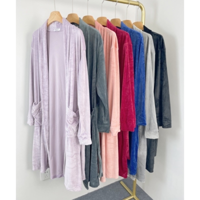 E6062外贸新款金丝绒男女舒适睡袍中长款家居服浴袍系带情侣晨袍