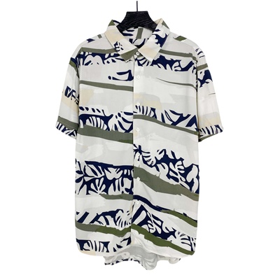 B7137外贸新款女装印花翻领休闲衬衫人棉亲肤舒适短袖单排扣衬衣