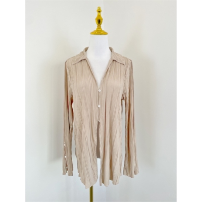 E6091外贸新款韩版褶皱女士薄款衬衫城市通勤上衣翻领洋气衬衣