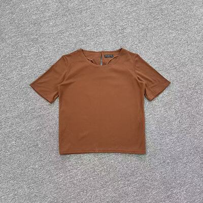 B7236新款日单基础款焦糖棕圆领短袖T恤通勤简约纯色日常上衣