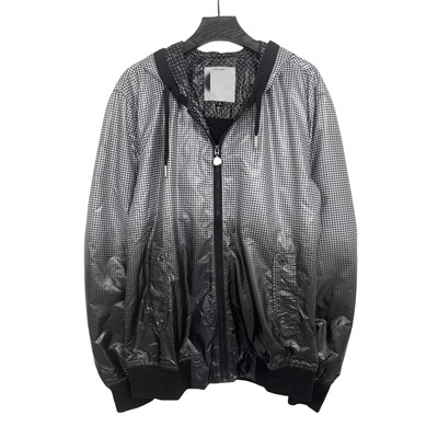 K3014外贸新款渐变色小方格男女同款连帽外套潮流拉链夹克开衫