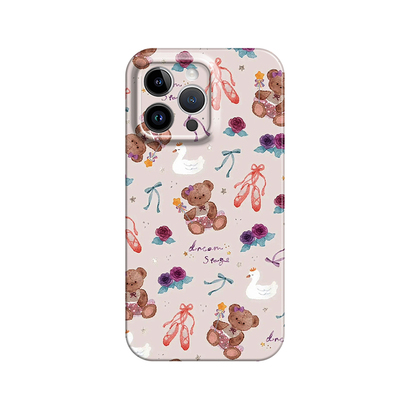 玫瑰碎花小熊适用iPhone16promax苹果15畅享80华为p70nova13荣耀300菲林手机壳红米k60note13软vivos20iqoo12