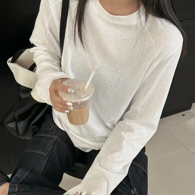 DW高品质净版雪花棉白色T恤女2025春夏亲肤微透内搭上衣ins潮7384