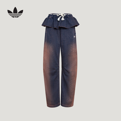 adidas阿迪达斯三叶草荷叶边牛仔运动裤2026夏女休闲长裤KS0624