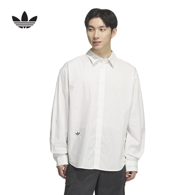 Adidas阿迪达斯三叶草男女王鹤棣同款条纹翻领衬衫Polo衫 KS5309