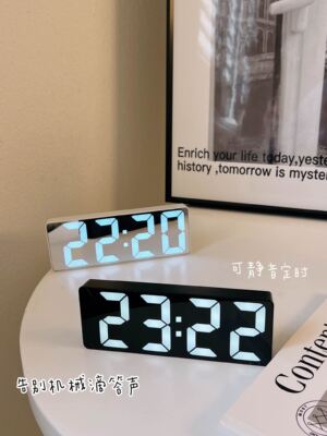 digital alarm clock night light thermometer mirror镜面闹钟