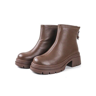 意尔康粗年法式跟潮春秋季2026短靴气质女鞋新款真皮5862GM15718M