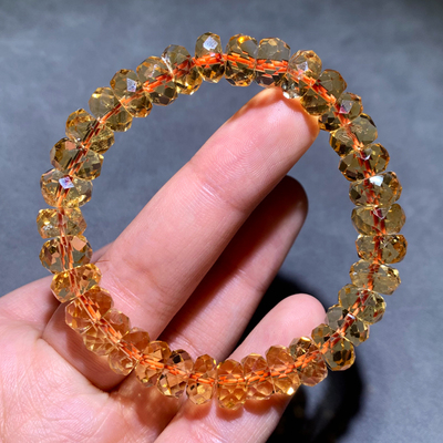 天然黄水晶刻面盘珠随形手链金橘